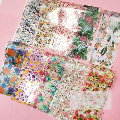 China Beautiful 10 Designs Red Pink Yellow Purple White Flowers Easy Quick Art Film Nail Foils for sale