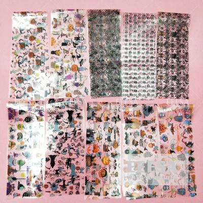 China Luxury Black Spider Web Bat Castle Pumpkin Halloween Transfer Foil Sticker Nail Art for sale
