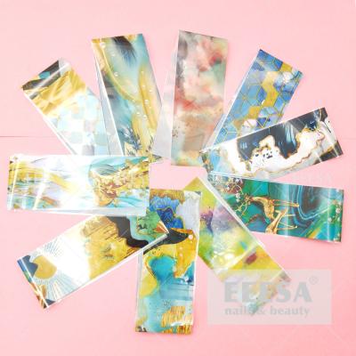 China Custom Logo 2021 New Blue Yellow Gold 10 Beautiful Luxury Design Nail Foil Stickers for sale