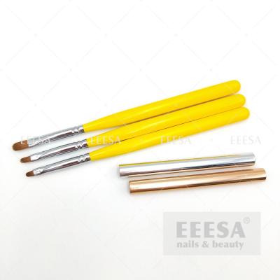 China 3 Sizes New Yellow Wooden Handle Short Hair Mini Oval Gel Nail Brush for sale