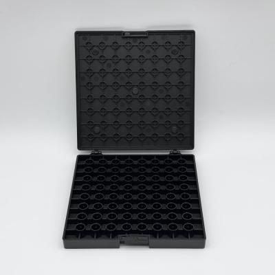 China Black ESD PC Clamshell Chip Tray 156x150mm with Lock Mechanism for IC Storage for sale
