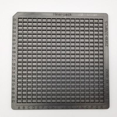 China ESD Stackable Waffle Tray for IC Chips - 101.6×101.6×5.0mm Black PC Material with 378 Cavities for sale