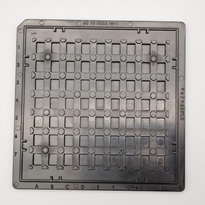 China 4 Inch Waffle Pack Chip Trays with 63 Pockets 6.62×8.29×0.8mm ESD Anti-Static Protection for Electronic Components for sale