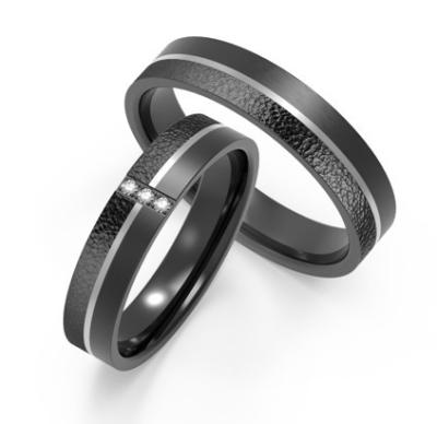 China Black Titanium Alloy Couple Ring with Zircon Accent & Unique Textured Finish – Stylish & Durable for sale