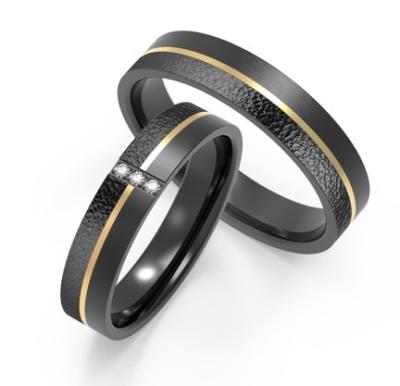 China Stylish Black Titanium Alloy Couple Rings Set Two Color Embellished With Zircon unique texture design for sale