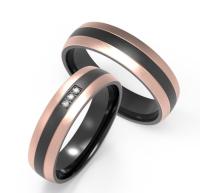 China Custom Decorative Black Titanium Wedding Band Rose Gold Double Line Set Zircon Ring for sale