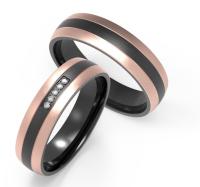 China Custom Two Edged IP Rose Gold Ornaments With A Black Titanium Face Inlaid With Zircon for sale