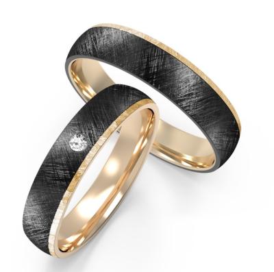 China Custom Brushed Black Titanium Ring with Inlaid Zircon - Unisex Wedding Band for Couples for sale