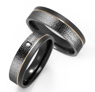 China Premium bark pattern with matte stainless steel IP gold set zircon couple ring for sale