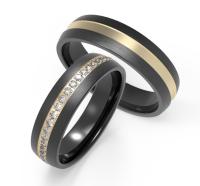 China Custom Black titanium and K gold rings set with zircon  rings for sale