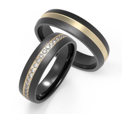 China Custom Black titanium and K gold rings set with zircon  rings for sale