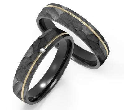 China Imitation Stone Pattern Black Titanium Metal Jewelry With K Gold Zircon Custom Wedding Rings for sale