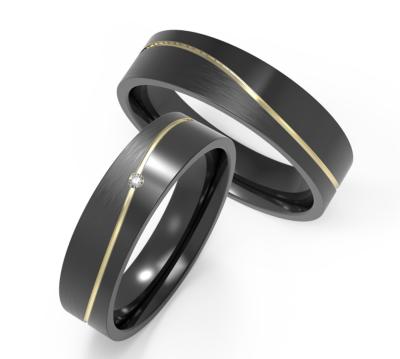 China Matte And Glossy Black Titanium Ring Wedding Band With Wavy K Gold Set Zircon customized symbols for sale