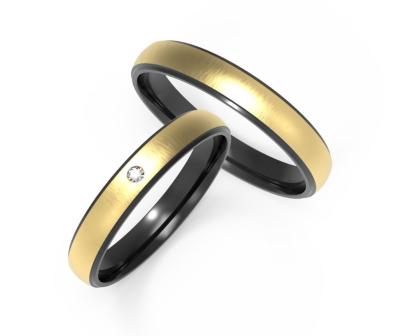 China Classic Jewelry K Gold Ring Set, Zircon With Black Titanium Inside, is a perfect couple ring option, supporting customization for sale