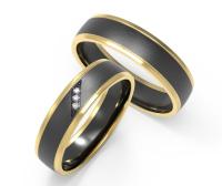 China Matte Damascus Steel Engagement Ring Set Zircon And K Gold Couple Ring for sale