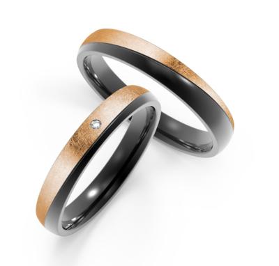 China Black stainless steel with IP rose gold inlaid zircon embellish ring for sale