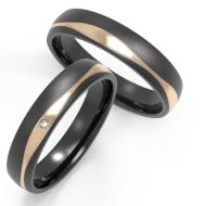 China Matte black stainless steel with unique K gold shape inlaid zircon couple ring for sale