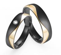 China Fashion matte black stainless steel set with zircon and K gold couple ring for sale