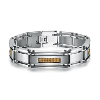 China Custom Silver Stainless Steel Bracelet Brushed Silver And Plating Gold Bracelet for sale