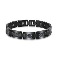 China Custom Magnetic Men Blue Plated Bracelets Stainless Steel And Carbon Fiber Bracelet for sale