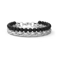 China Fashion Man Stainless Steel Jewelry Set Beaded Necklace Lock Shaped Bracelet for sale