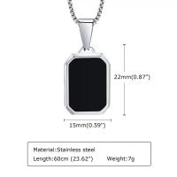 China Rectangular Stainless Steel Men's Pendant with Inlaid Enamel Polished Finish 60cm Length, available for custom made according to your requirements for sale