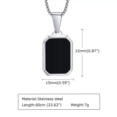 China Rectangular Stainless Steel Men's Pendant with Inlaid Enamel Polished Finish 60cm Length, available for custom made according to your requirements for sale