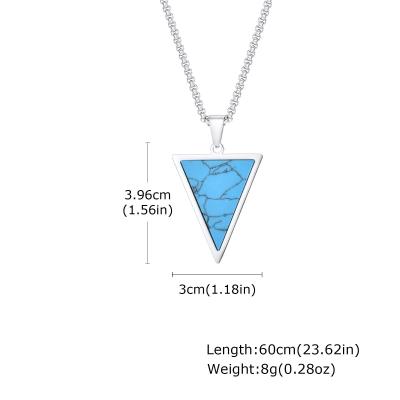 China Custom Triangular Stainless Steel Inlaid Turquoise Pendant for Men Length 60cm 23.62in for sale