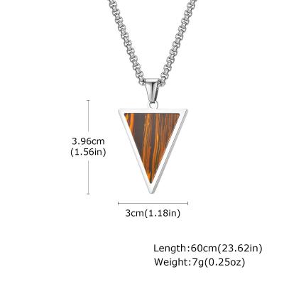 China Party Space Triangular Stainless Steel Men's Pendant with Tiger Eye Inlay (Length 60cm 23.62in)and one to one service for sale