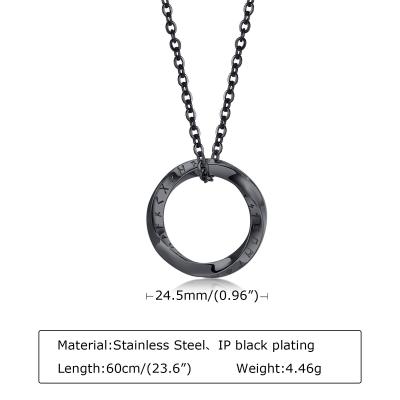 China OEM Stainless Steel IP Black Plated Round Pendant Necklace with Roman Numerals Corrosion Resistant for sale