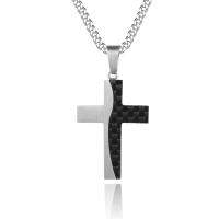 China Stainless Steel Cross Pendant Necklace for Men Christian Cross Pendant With Carbon Fiber Inlay Chain Cross Necklace for sale