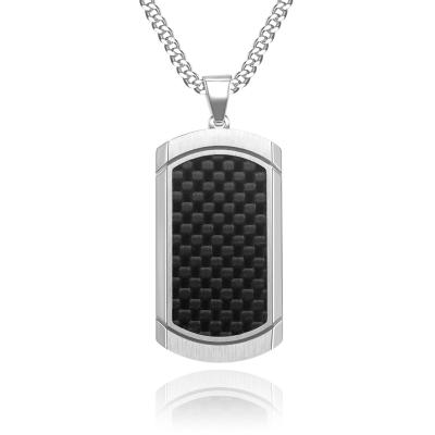 China Stainless Steel Square Pendant Necklace for Men Christian Cross Pendant With Carbon Fiber Inlay Chain Cross Necklace for sale