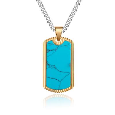 China Stainless Steel Square Pendant Necklace for Men Christian Pendant With Blue Inlay Chain Necklace for sale