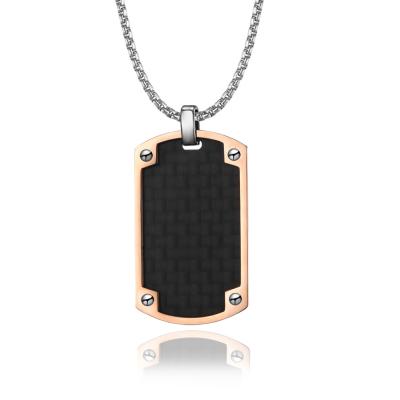 China Rose Gold and Black Stainless Steel and Carbon Fiber Pendants Necklaces with Mould Making And Making Service for sale