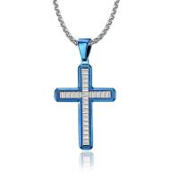 China Anniversary Occasion Fashion Cross Pendant Blue Prayer Choker for Men Stainless Steel Necklaces for sale