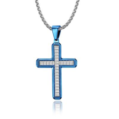China Anniversary Occasion Fashion Cross Pendant Blue Prayer Choker for Men Stainless Steel Necklaces for sale