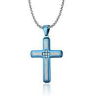 China Stainless Steel Link Chain Necklace for Men Fashion Cross Pendant Blue Gold and Titanium Prayer Choker for sale