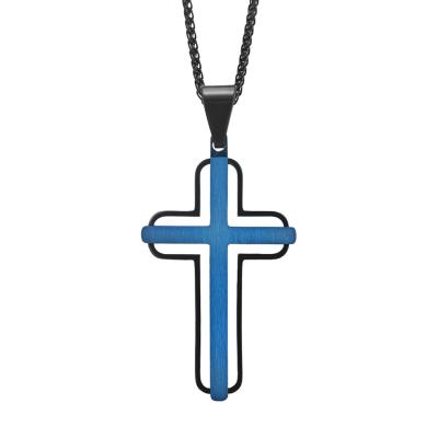 China Blue and Rose Gold Metal Prayer Choker for Men Stainless Steel Link Chain Necklaces Fine Jewelry Anniversary Occasion for sale