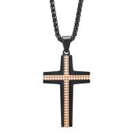 China Men's Stainless Steel Cubic Zirconia Micro Pave Cross Pendant Necklace Rose Gold, Silver and Blue for sale