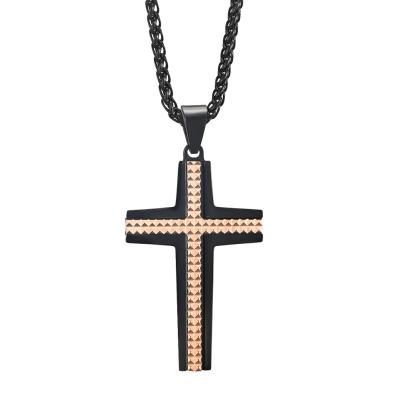 China Men's Stainless Steel Cubic Zirconia Micro Pave Cross Pendant Necklace Rose Gold, Silver and Blue for sale