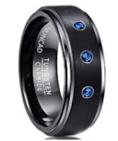 China Stylish Black Tungsten Carbide and Sapphire Inlay Men's Wedding Bands for sale