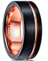 China Unisex Vacuum Plated Black and Rose Gold Tungsten Carbide Wedding Bands with Mould Making Service for sale