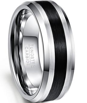 China Polished Black Tungsten Carbide Men's Wedding Ring with Inlay Technology Setting and Gold Inlay for sale