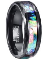 China IP Black Rings with Abalone Shell Label Inlay Tungsten Carbide Wedding Band Ring Custom Engraved Tungsten Rings for sale
