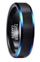 China Men Tungsten Carbide Ring Vacuum Plated Black Matt Finish and Blue oblique angle Band Jewelry for sale