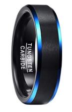 China Men Tungsten Carbide Ring Vacuum Plated Black Matt Finish and Blue oblique angle Band Jewelry for sale