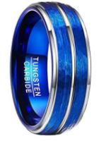 China Vacuum Plated Blue and Stone Pattern Tungsten Carbide Wedding Band Ring with Mould Making Service for sale