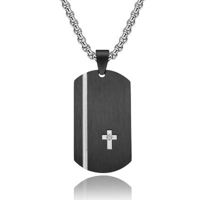 China Square Religious Cross Engraved Necklace for Men Stainless Steel Cross Pendant Men's Cross Necklace Christian Jewelry for sale