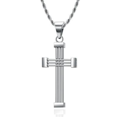 China Stainless Steel Gold Plated Cross Necklace for Men Simple Design Christian Religious Custom Logo Pendant for sale