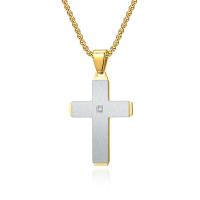 China Men's Cross Pendant Necklace in Black Satin and Stainless Steel Unique Style for sale